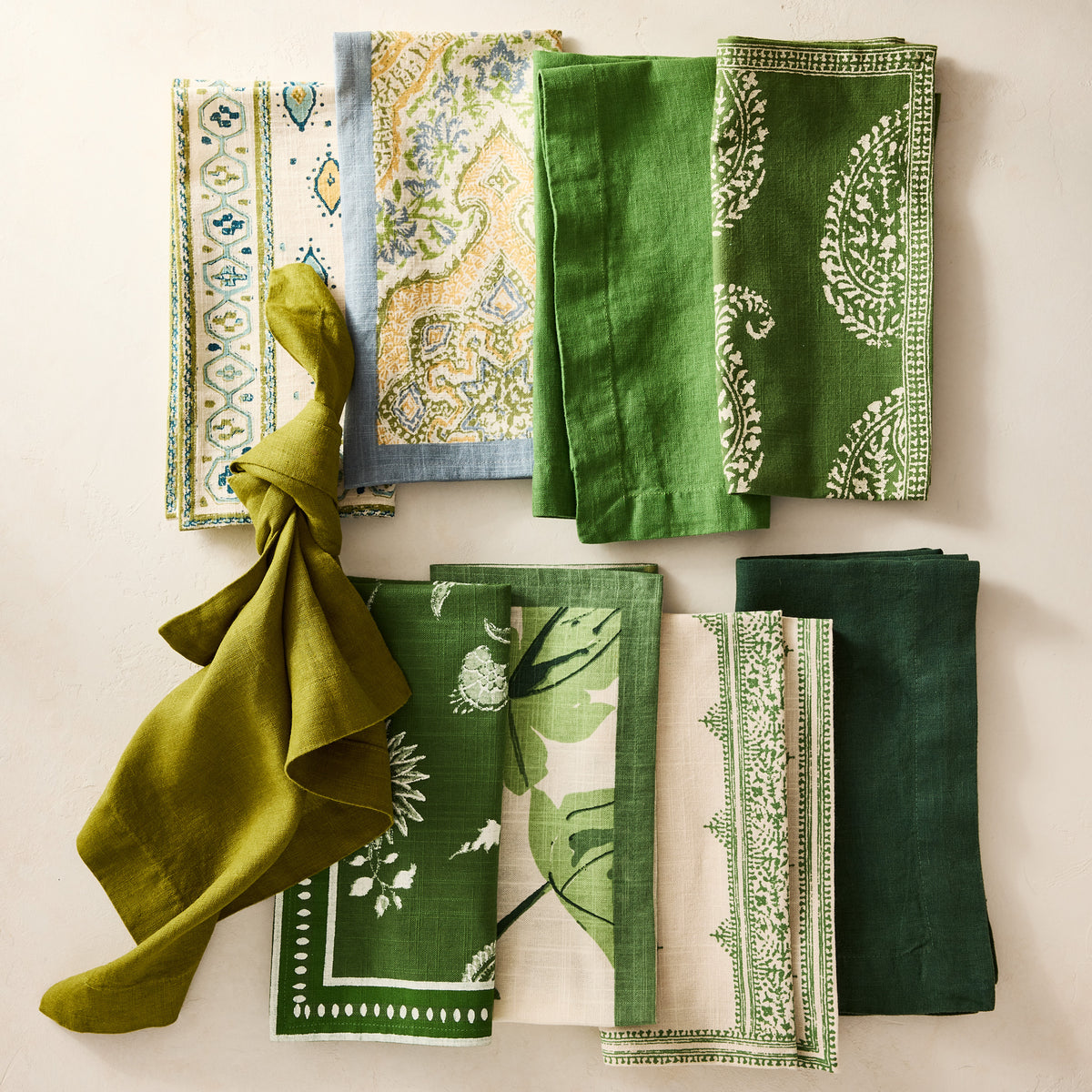 Peter Dunham + Hudson Grace Kashmir Paisley Olive Green Printed Napkin ...