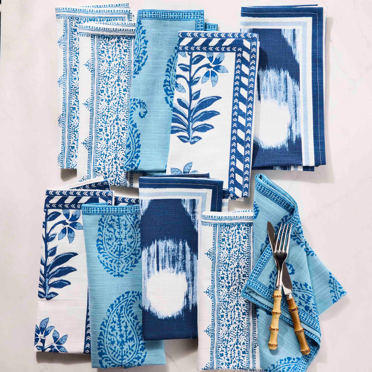 Peter Dunham + Hudson Grace Blue Fez and Shani, Cocktail Napkins Set o ...