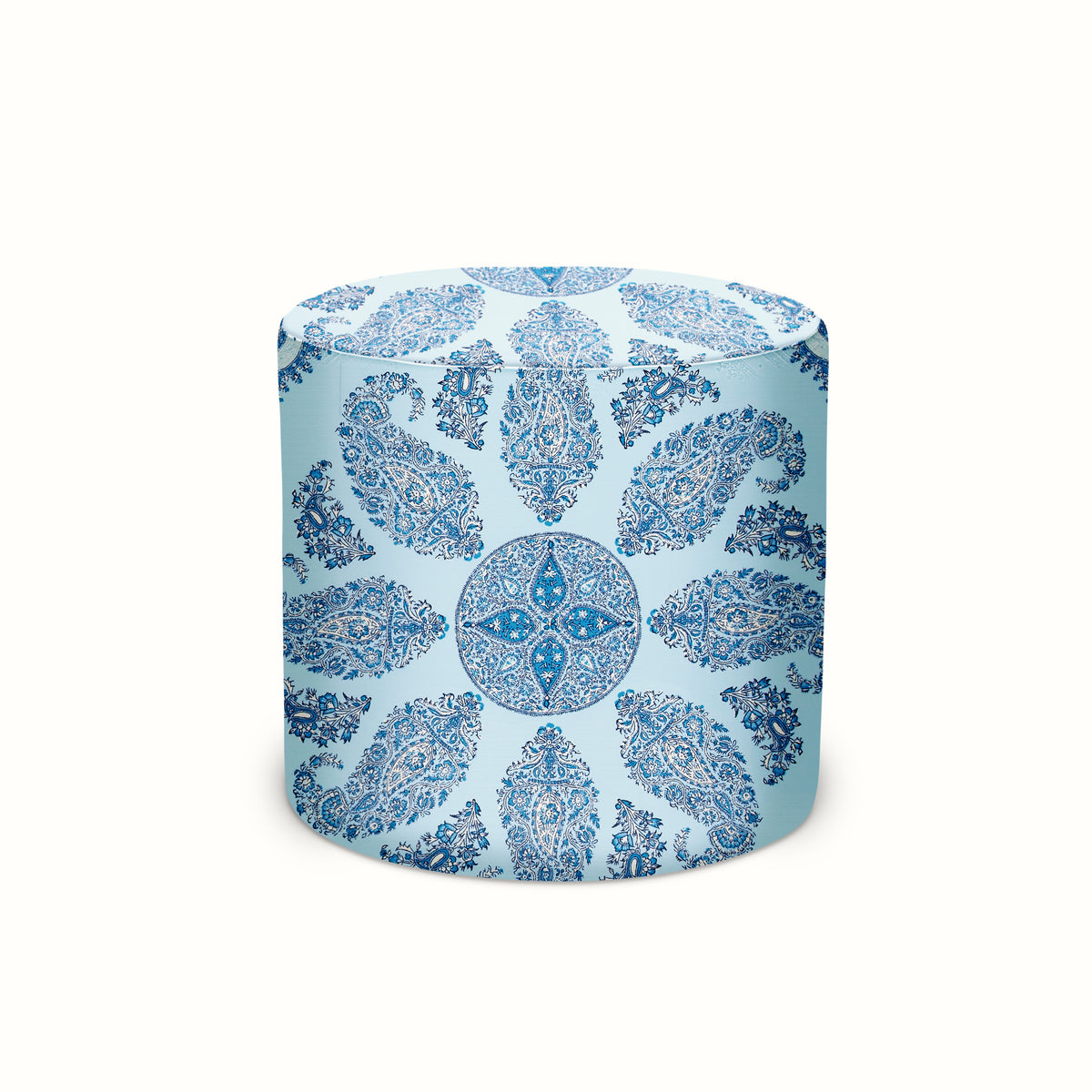 Indoor/Outdoor Pouf in Peter Dunham Textiles Samarkand Indigo on Sky ...