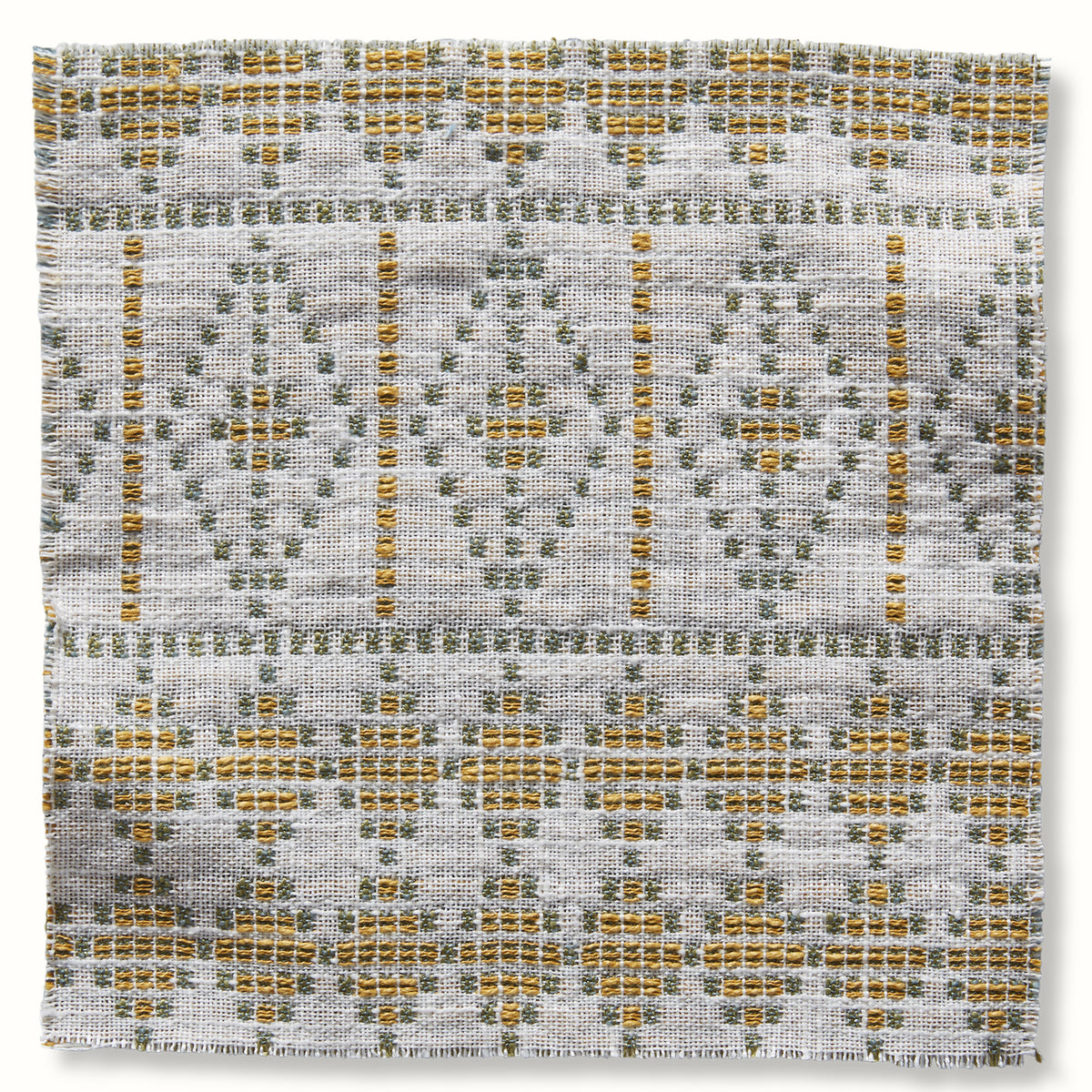 Indoor/Outdoor Pouf in Peter Dunham Textiles Souk Gold/Sage on White ...